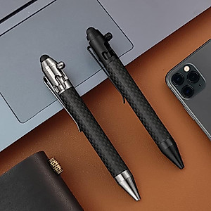 Cool Hand 4.9'' Carbon Fiber Bolt Action Pen Stylus for Touch Screen, Ballpoint Ink Refillable, Compact Size, Skelton Out Deep Pocket Clip for Easy Carring
