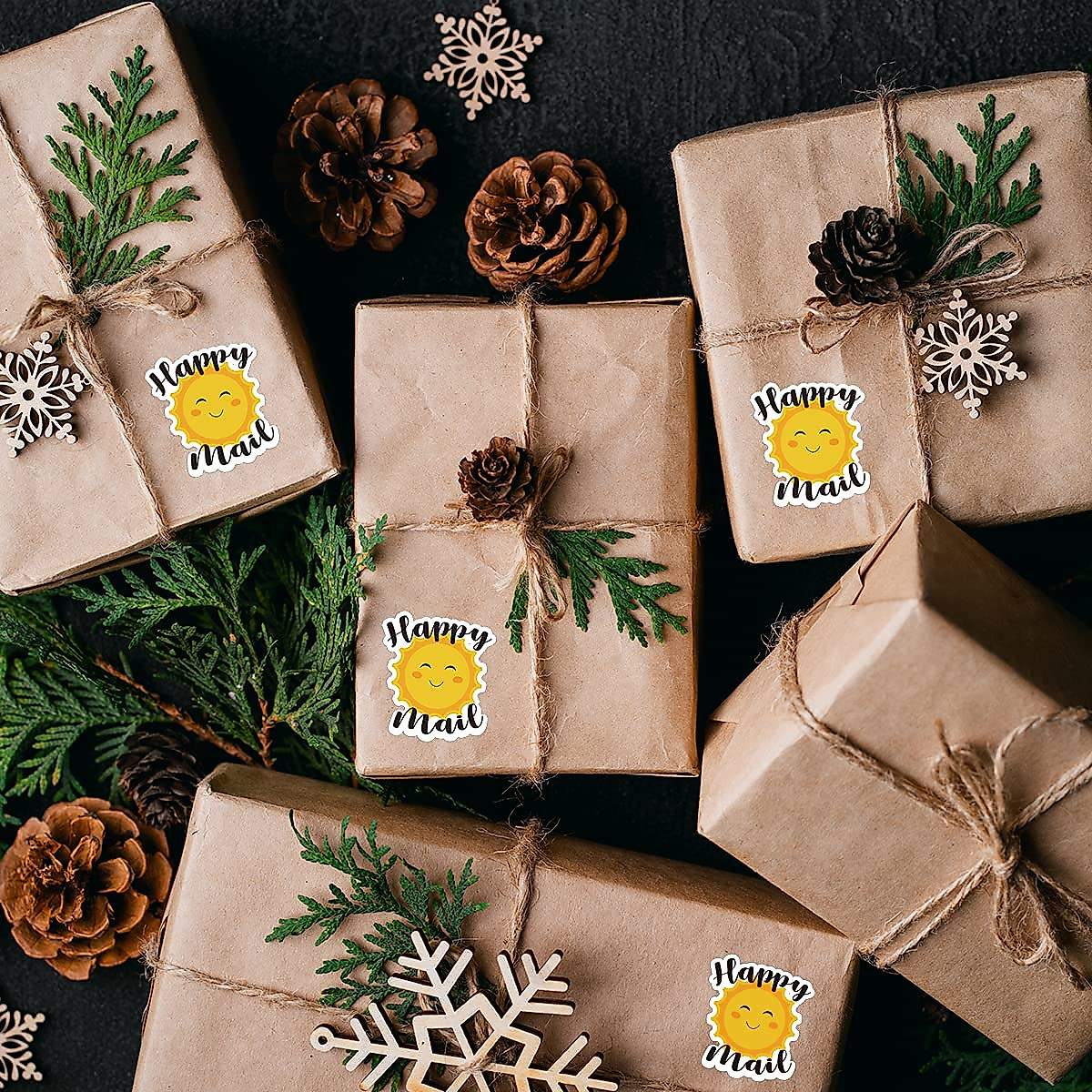 Littlefa 1.5” Happy Mail with Sun Design Stickers,Mail Stickers,Bakeries Stickers,Handmade Stickers,Small Business Stickers, Envelopes Stickers, Gift Bags Packaging 500 PCS