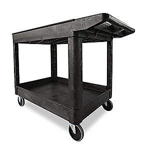 Rubbermaid Commercial Products 2-Shelf Utility/Service Cart, Medium, Lipped Shelves, Storage Handle, 500 lbs. Capacity, for Warehouse/Garage/Cleaning/Manufacturing (FG452089BLA) ,Black