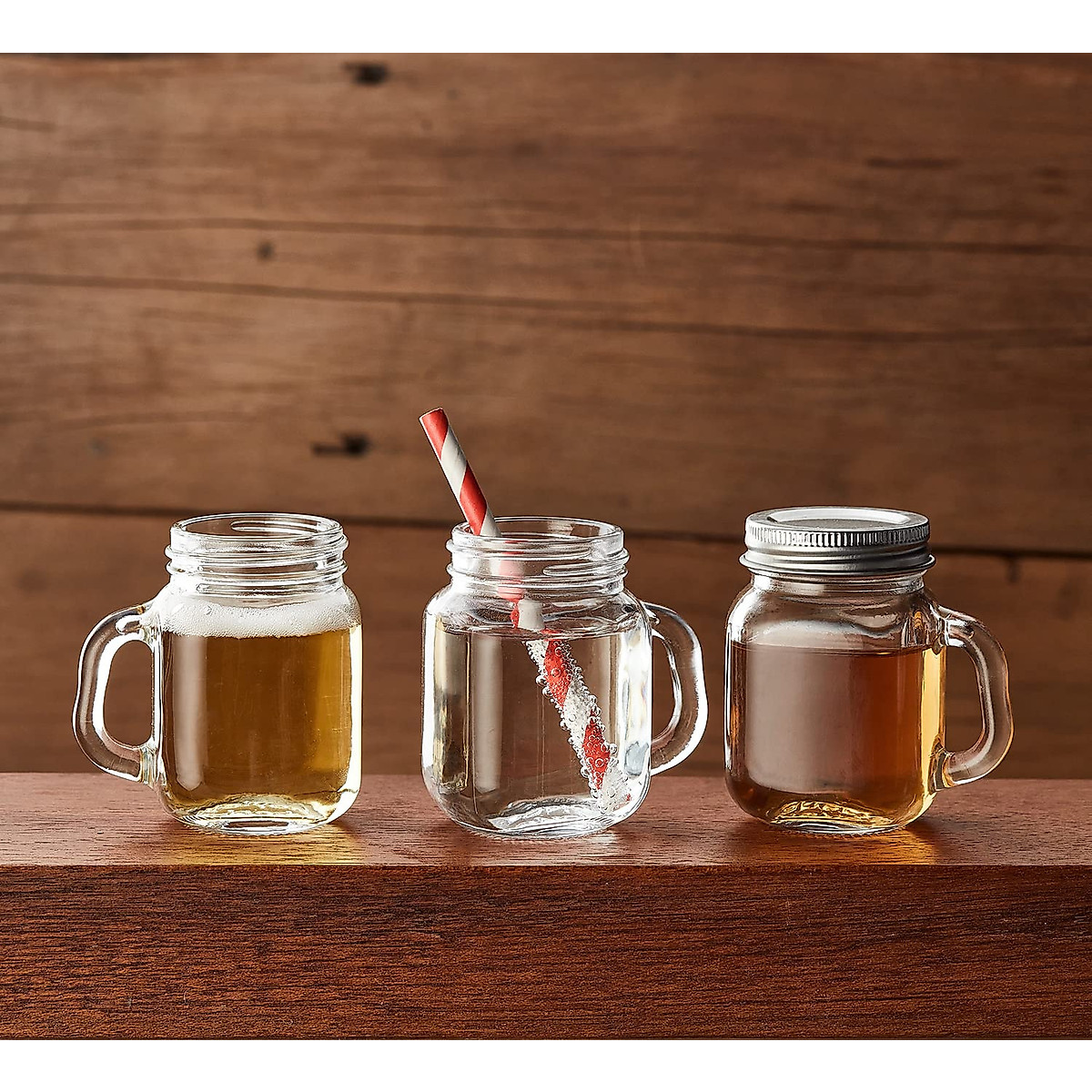 Hayley Cherie 2.5 oz Glass Mason Jars with Handles and Metal Lids, 10 pack, Air-tight, Small Favor Mugs with Chalkboard Labels for Drinks, Shots, Candy, Parties, Weddings, Gifts