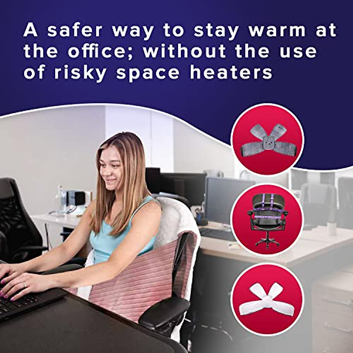 Cozy Chair Blanket by Snuggle Back; Chair Blanket Wrap Attaches to Any Office Chair for Convenient Warmth and Heat. Stay Warm In The Winter or Summer. Faux Fur with Fluffy Sherpa (Black)