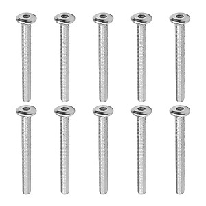 MroMax 10Pcs M6 x 60mm Flat Head Hex Socket Cap Screws Bolts, Nickel Plated Carbon Steel Fully Threaded Furniture Screws for Assemble Cabinets, Baby Beds, Tables and Chairs
