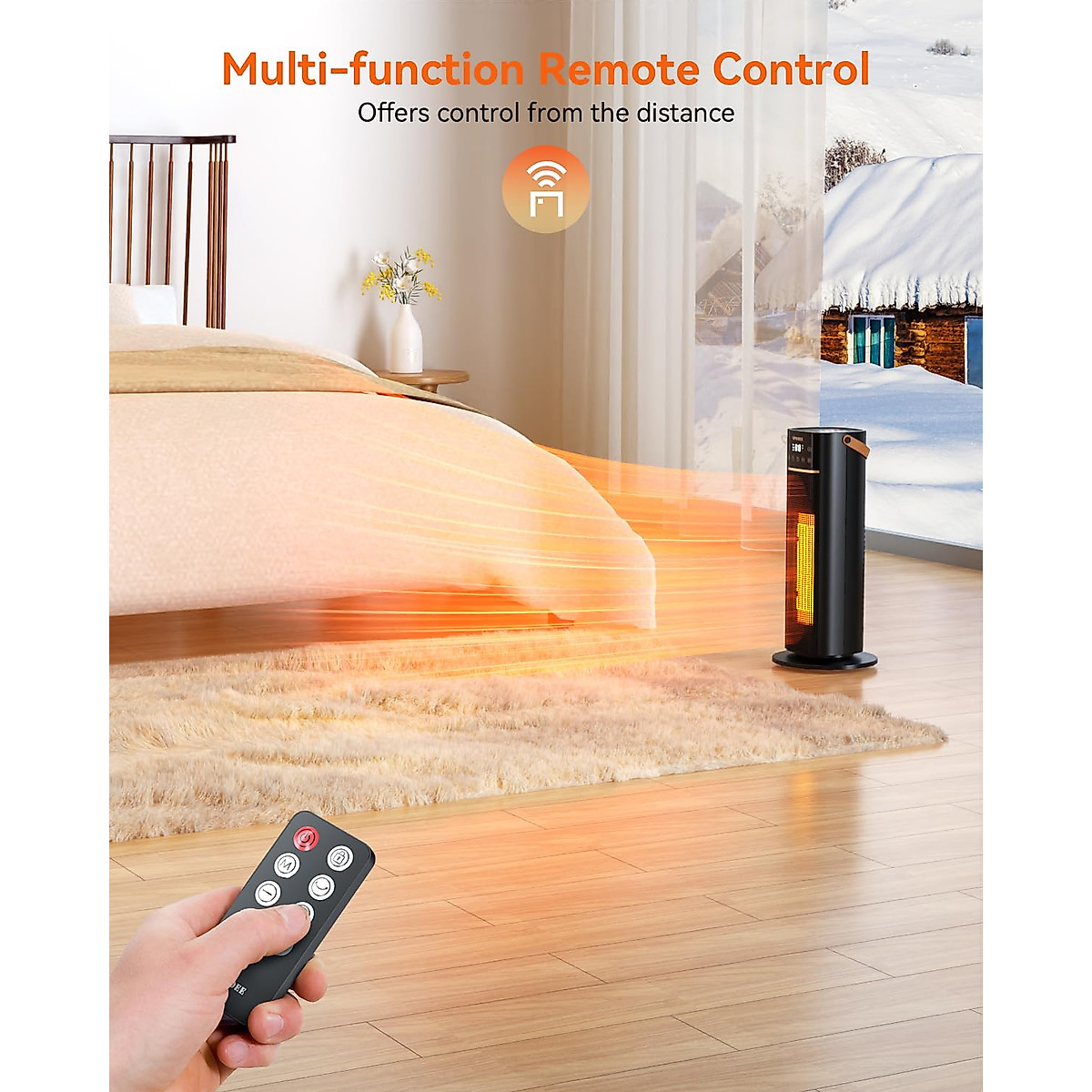 OPODEE Space Heater, 1500W PTC Ceramic Heating 18" Electric Space Heater for Office, Large Room, Indoor Use, Bedroom, Portable Heater with Thermostat, Safety Protection, 70°Oscillating, 24H Timer