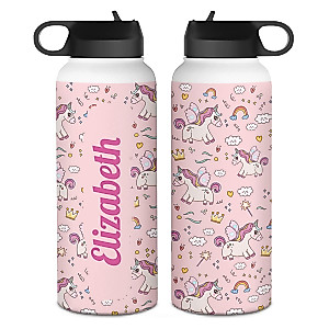 winorax Personalized Unicorn Water Bottle For Kids Girls Teen Magical Unicorns Stainless Steel Insulated Sports Bottles 12oz 18oz 32oz Birthday Christmas Back To School Gifts Custom Travel Cup