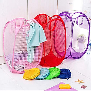 Amosfun Collapsible Laundry Baskets Hamper mesh Basket Large- up hampers Foldable popup- Foldable Easy Open Mesh Laundry Clothes- Hamper Basket for College Dorm (Black)