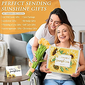 Sunflower Gifts for Women Get Well Soon Gifts Basket, Sending Sunshine Gifts Birthday Gifts Care Package Thinking of you Self Care Gifts for Best Friend Sister Her Mom w/ Inspirational Tumbler Blanket