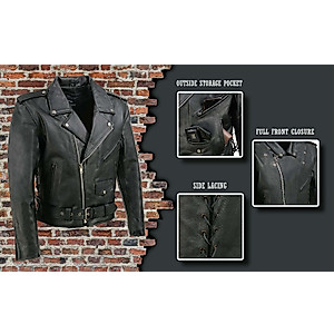 EVENT LEATHER EL5411 Men's Black Classic Side Lace Motorcycle Leather Jacket – Motorcycle Riding Jackets - X-Large
