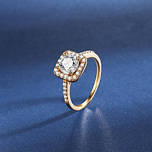 MDFUN Halo ring cz ring Square Halo Wedding Band Engagement Cubic Zirconia Ring 18K Yellow Gold Promise ring Eternity Ring for Women Size 6