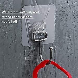 MCZTO Wall Hooks 22lb(Max) Large Adhesive Hooks 20 Packs, Transparent Reusable Seamless Hooks, Waterproof and Oilproof, Bathroom Kitchen Heavy Duty Self Adhesive Hooks (Gold, 20 Packs)