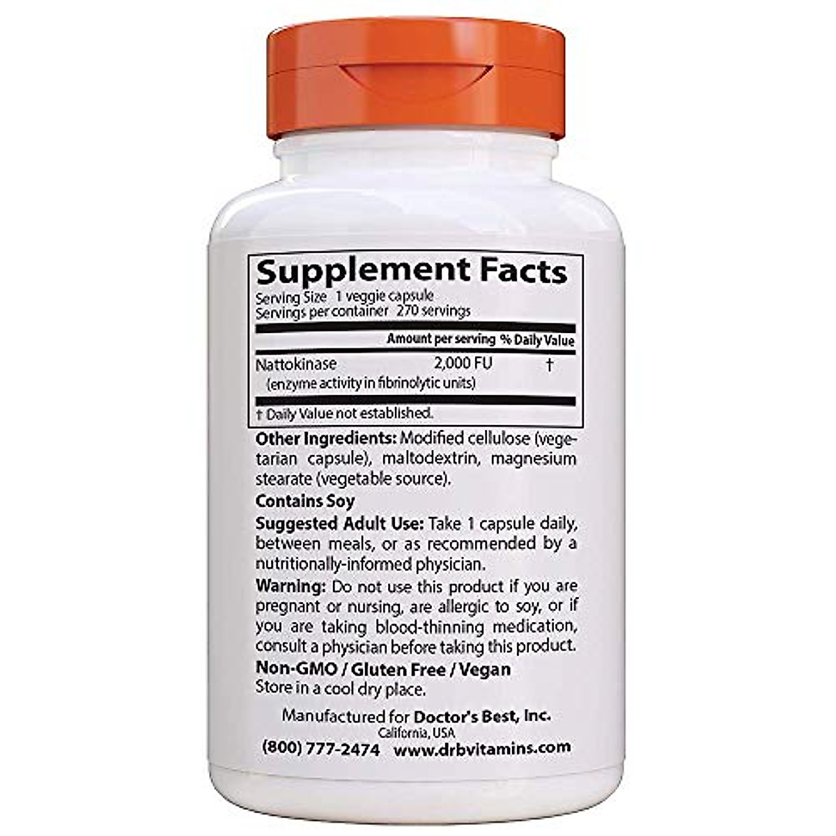 Doctor's Best Nattokinase, Non-GMO, Vegan, Gluten Free, 270 Veggie Caps