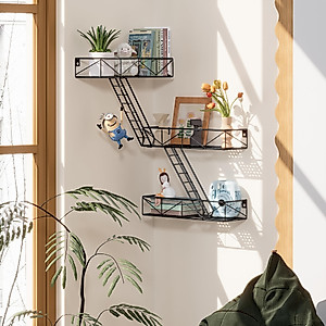Sumbame Fire Escape Wall Shelf - 3 Tier New York Metal Ladder Shelf, Storage Black Decorative Shelves, Unique Decor Display Shelf for Living Room, Bathroom, Study Room, Funky Home