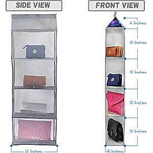 MIGHTY TIDY HOME New and Improved XL Size Hanging Handbag Purse Organizer for Closet | 2 Pack, 10 Shelves Total | Space Saving Hand Bag Storage Holder for Wardrobe Closet (Grey)