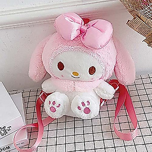 Huositi Pink and White Plush Backpack, Cute Cartoon Character Plush Doll School Bag for Kids and Girls (Pink)