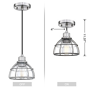Industrial Hanging Drum Indoor Pendant Ceiling Light Kitchen Island Fixtures Brushed Nickel Finish,Metal Shade for Bar Dining Room Corridor Living Room (3 Pack, Clear Glass Pendant Light)
