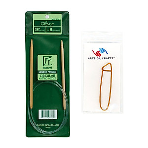 Clover Needlecraft Takumi Bamboo Circular Knitting Needles 36 inch Size 15/10mm Bundle with 1 Artsiga Crafts Stitch Holder 3016/36 15