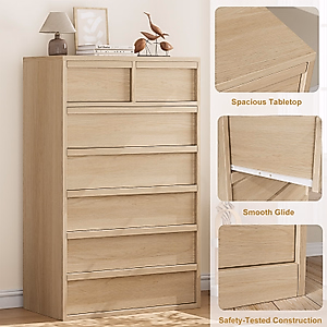 GarveeHome 7 Drawer Dresser for Bedroom, Modern 7 Chest of Drawers Tall with Spacious Storage, Freestanding Dresser Organizer for Bedroom, Living Room, Natural Oak