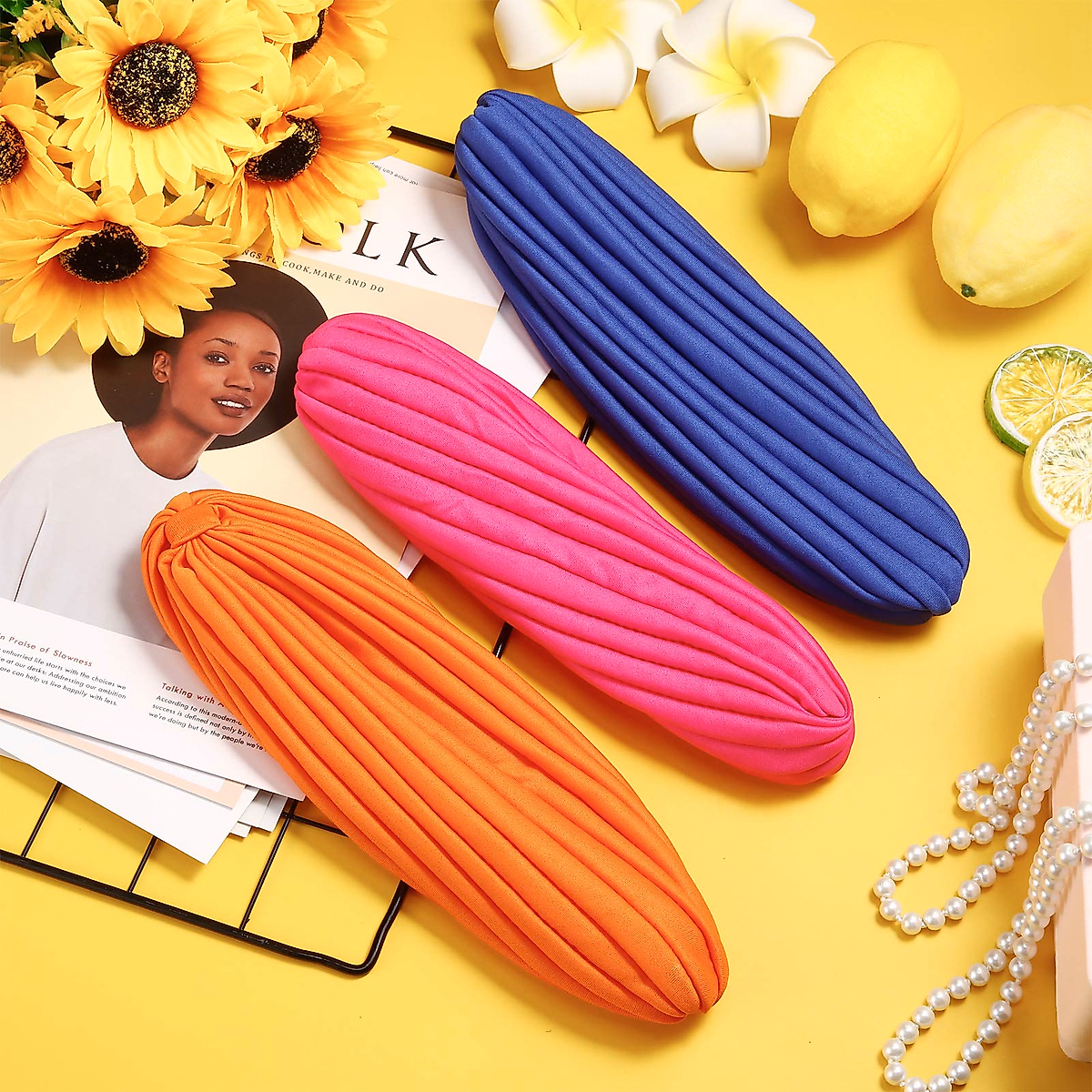 10 Pieces Stretch Polyester Turbans Head Bennie Cover India's Hat Twisted Headwrap (Light Colors)