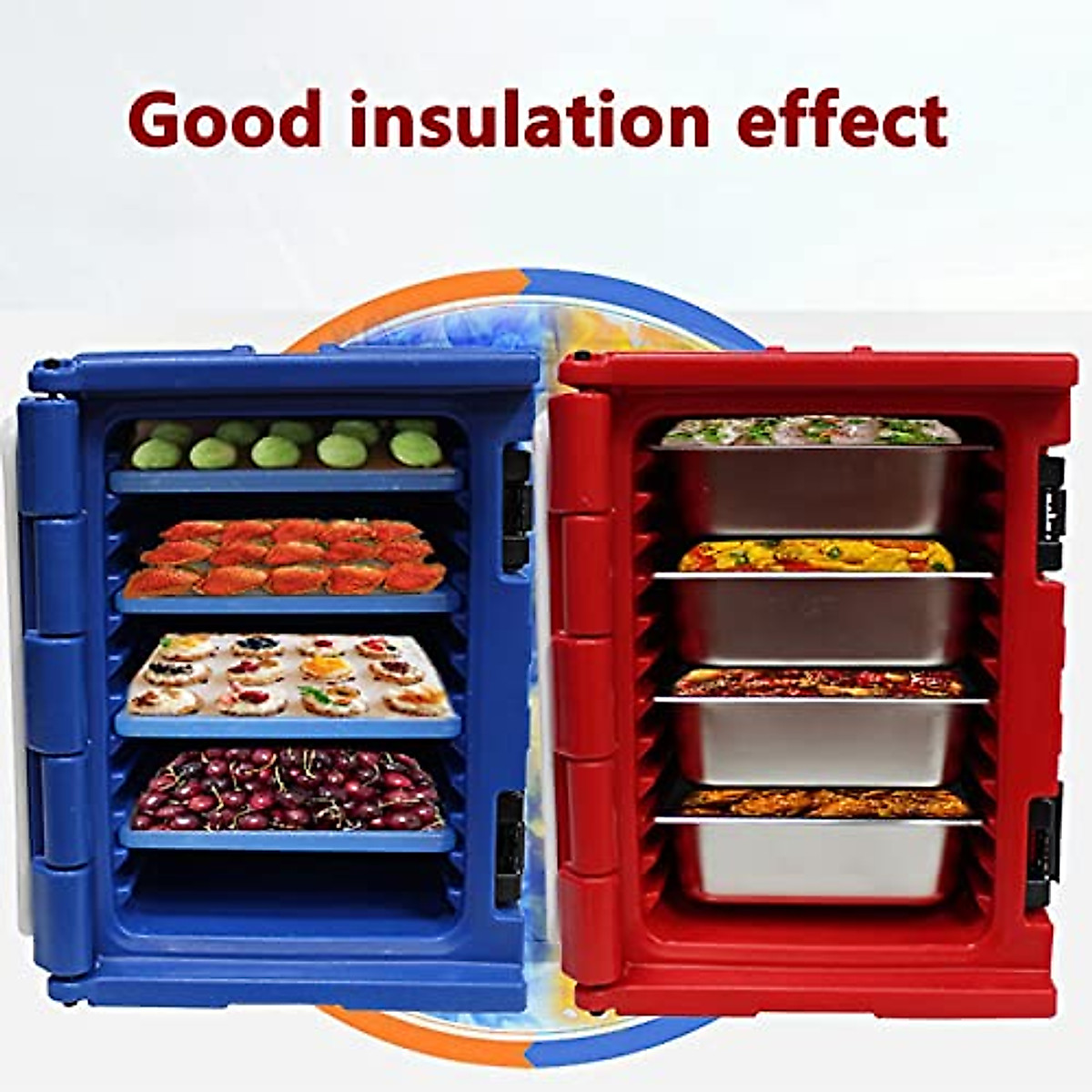 RISELY Insulated Food Pan Carrier, 90L Catering Insulated Hot Boxes with 3 Layer Isolation and 6 Pallet Design, 8-12H Heat Insulation, 360° Movement, for Canteen, Restaurant, Hotels