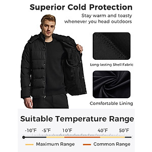 wantdo Men's Winter Thicken Puffy Coat Puffer Jacket with Removable Hood (Black, X-Large)