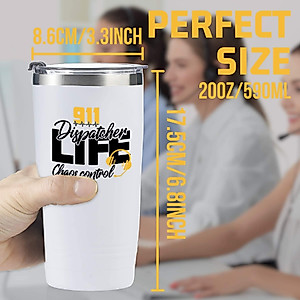 Onebttl 911 Dispatcher Gift - Chaos Control - 20 oz/590 ml Stainless Steel Insulated Tumbler With Straw - Thank You, Appreciation, Birthday Gifts (White)