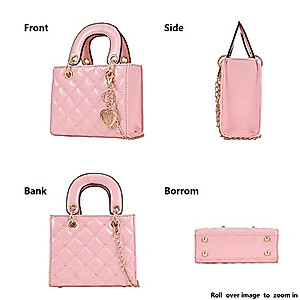 Qiayime Purses and quilted Handbags for Women Patent Leather Chain Satchel Shoulder Messenger Tote Bags Pink