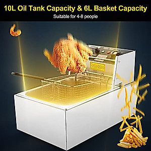 Deep Fryer with Removable Basket and Lid, 1500W 6.34QT Electric Fryers, Stainless Steel Countertop Oil Fryer for Home Kitchen Restaurant, Ideal for French Fries, Fish, Chicken, Wings