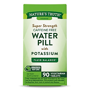 Nature's Truth Super Strength Water Pill with Potassium | 90 Count | Caffeine Free | Vegetarian, Non-GMO, Gluten Free