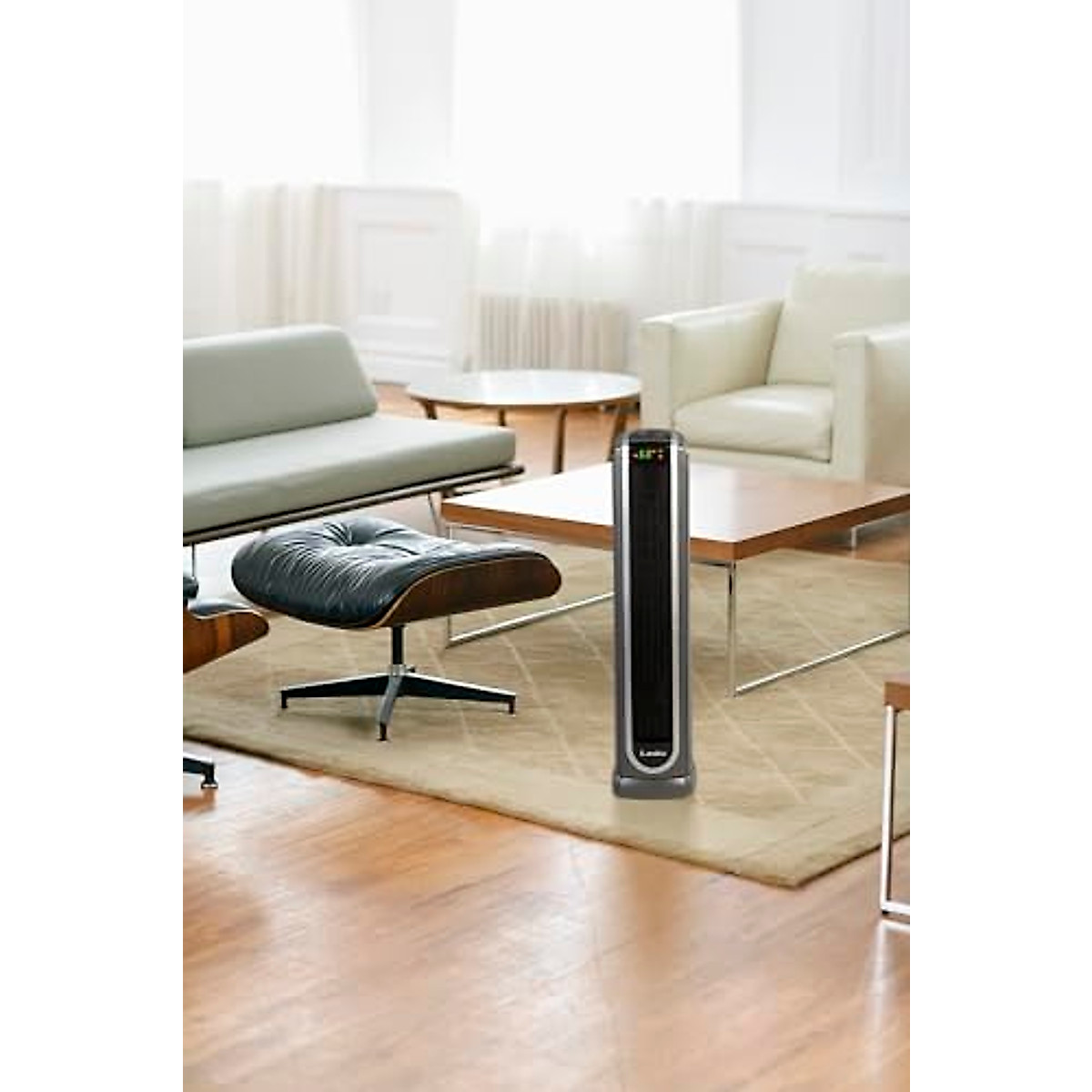 Lasko Oscillating Ceramic Tower Space Heater with Logic Center Digital Remote Control, Adjustable Thermostat, Timer, 2 Heat Settings, Overheat Protection, 29 Inches, Gray, 5572