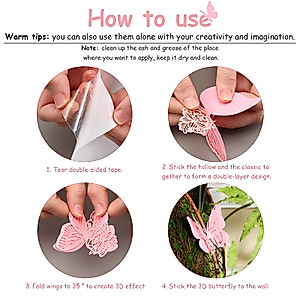 120 Pieces 3D Layered Butterfly Wall Decor Charming Butterfly Mural Decals Stickers DIY Decorative Wall Decals for Baby Room Home Wedding Party Decor (Pink)