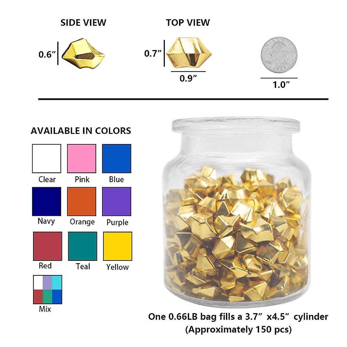 DomeStar 150PCS Fake Gold Ice, Gold Acrylic Ice Fake Plastic Gold Nuggets Gold Rocks Gems Marble Vases Fillers for St. Patrick’s Table Scatter Decoration