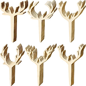 30 Pieces Antler Cupcake Toppers Wooden Reindeer Cake Topper Christmas Deer Cake Picks for Baby Shower Wedding Hunting Rustic Birthday Party Favors, 6 Styles