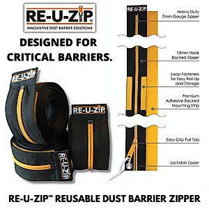 RE-U-ZIP® Heavy-Duty Reusable Dust Barrier Zipper | Starter Kit | Patented Hook & Loop System | Cost-Effective & Reliable | Lockable Safety Feature