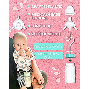 Skywin Self Feeding Baby Bottle with Straw 8oz Bottle Holder for Baby, Anti Colic, for Convenient Feeding (Green)