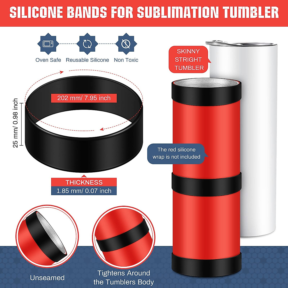6 Pack Silicone Bands for Tumbler Elastic Sublimation Paper Holder Ring Bands Wrapping Prevent Ghosting Sublimation Tight Fitting Heat Resistant for Tumbler Accessories