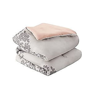 Home Essence Springfield Cozy Pink and Grey Comforter Set Floral Medallion Print - All Season Down Alternative Bedding Layer with Matching Bedskirt, Shams, Decorative Pillow, Queen, Coral 7 Piece
