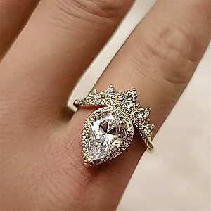 Engagement Round Cut Zircons Women Wedding Rings Jewelry Rings for Woman Full Diamond Ladies Ring Packs of Rings (Gold, 10)
