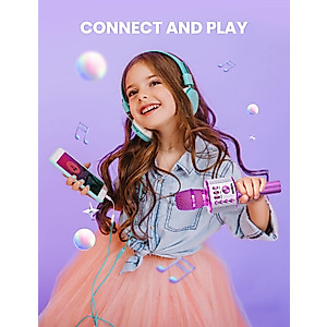 BONAOK Wireless Bluetooth Karaoke Microphone, Portable Toy Microphone for Singing, Gifts to Girls Boys Kids Adults All Age Q37（Bright Purple）