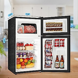 BANGSON Mini Fridge with Freezer, 2 Door Small Refrigerator with Freezer, Mini Fridge for Bedroom, 3.2 CU.FT, For Home, Office, Dorm, Garage or RV, (Black)