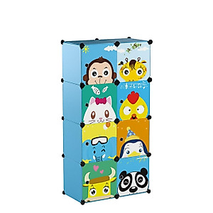 MAGINELS Children Wardrobe Kid Dresser Cute Baby Portable Closet Bedroom Armoire Clothes Hanging Storage Rack Cube Organizer(Blue, 6 Cube & 1 Rod)