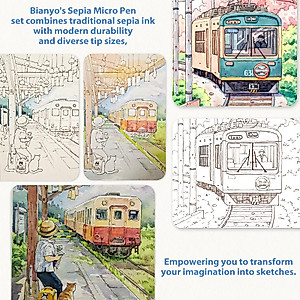 Bianyo Sepia Pigment Ink Micro-Pen Fineliners, 9 Assorted Sizes with a Zipper Pouch, Water-Resistant Archival Ink Pens for Drawing, Sketching, Bullet journaling, Note-taking, Accounting, Handwriting