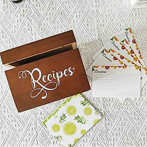 Lumicook Cursive Wood Recipe Box with 120 Double Sided Cards and 7 Dividers | Bamboo Recipe Card Box with Phone and Card Holder | Dark Brown Bamboo Wood Recipe Organizer