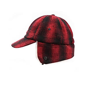 Zylioo XXL Fleece Baseball Cap with Earflap,Oversized Winter Warm Cap,Large Elastic Trapper Hunting Dad Hats Black Red