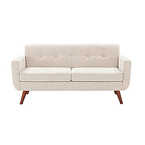 Tbfit 65" W Loveseat Sofa, Mid Century Modern Decor Love Seat Couches for Living Room, Button Tufted Upholstered Small Couch for Bedroom, Solid and Easy to Install Love Seats Furniture, Beige