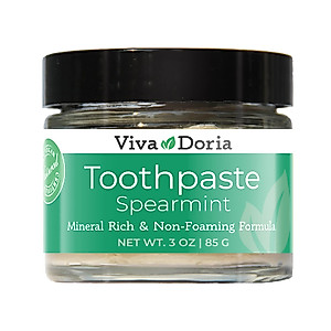 Viva Doria Fluoride Free Natural Mineralizing Toothpaste - Spearmint (3 oz Glass jar)