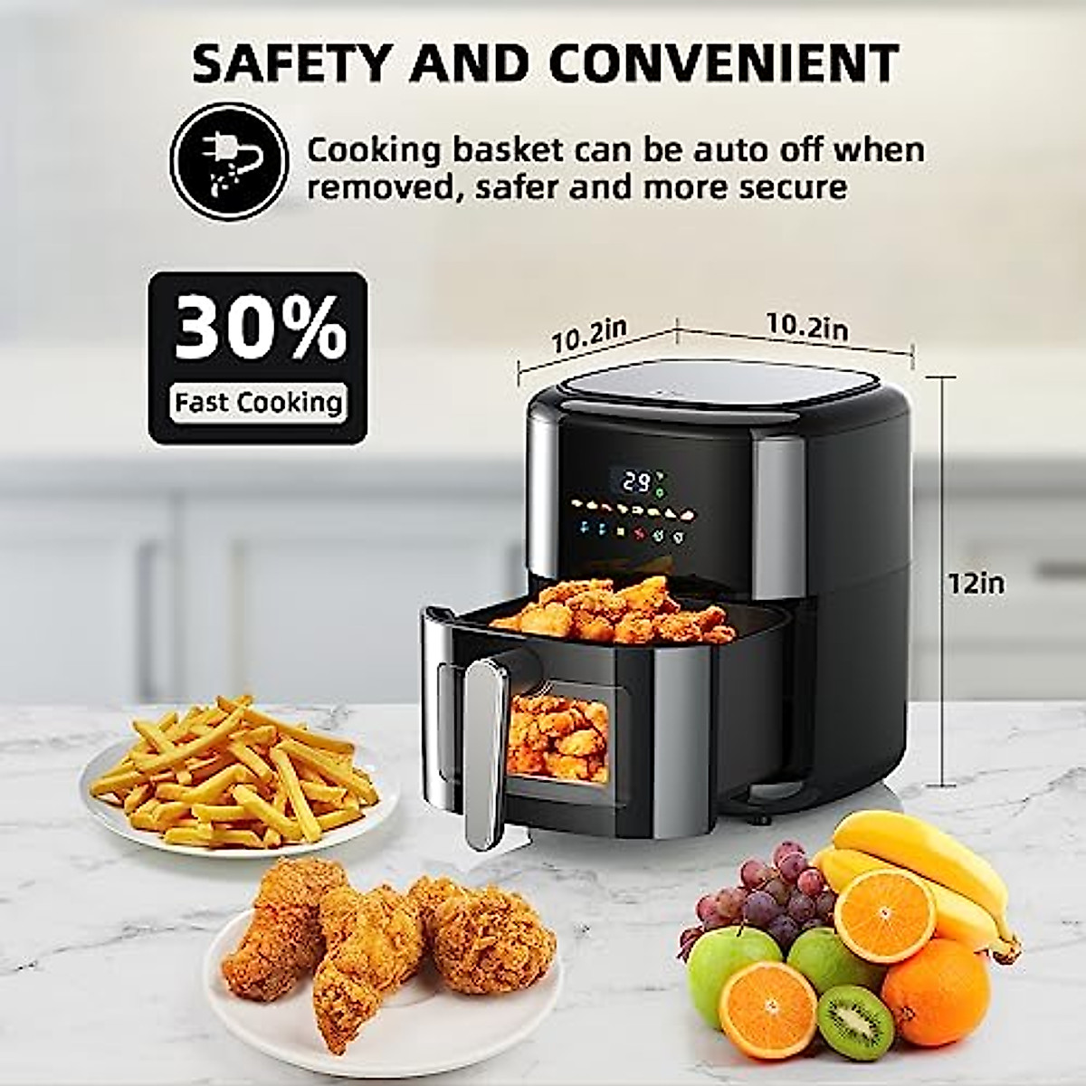 Digital Touchscreen 6 in 1 Air fryer Oven, 1600W 5.8Quart Capacity can Air Fry, Roast, Reheat with Visible Window, Nonstick Basket and Crisper Plate.Oil Less Electric Cooker, Perfect for Busy Families