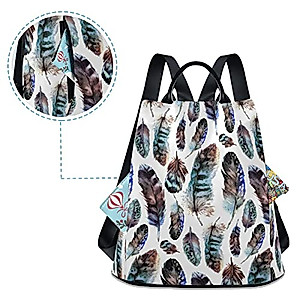 Jucciaco Owl Feathers Boho Backpack Purse for Women Travel Shoulder Bag Casual Lightweight Backpack for Women
