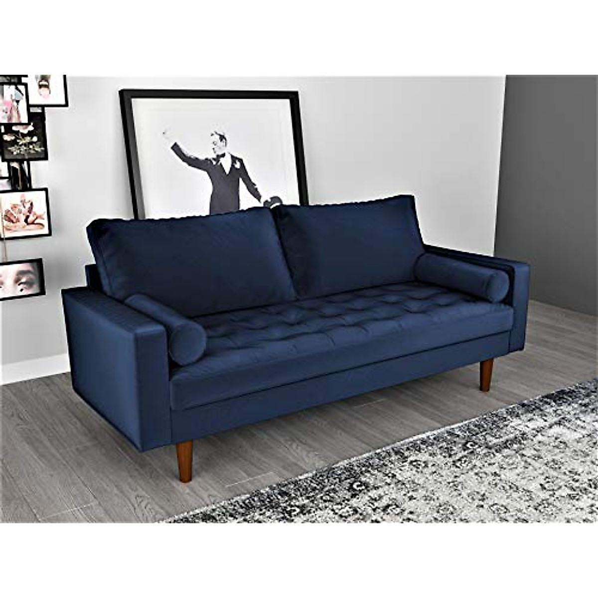 US Pride Furniture NS5455-S Caladeron Mid-Century Modern Sofa in Soft Velvet, Space Blue