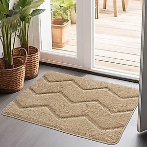 CHICHIC Dirt Trapping Indoors Door Mat 24" x 36", Entry Rugs, Non-Slip Entrance Rugs, Machines Washable Floor Mats, Dog Door Mat, Super Absorbent Mat for Front & Back Door, Shoes Scraper, Khaki
