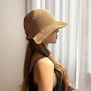 VIEWLAP Straw Sunblock Wide Brim Summer Beach Hat Breathable Summer Hat Foldable Outdoor hat (Light Beige)