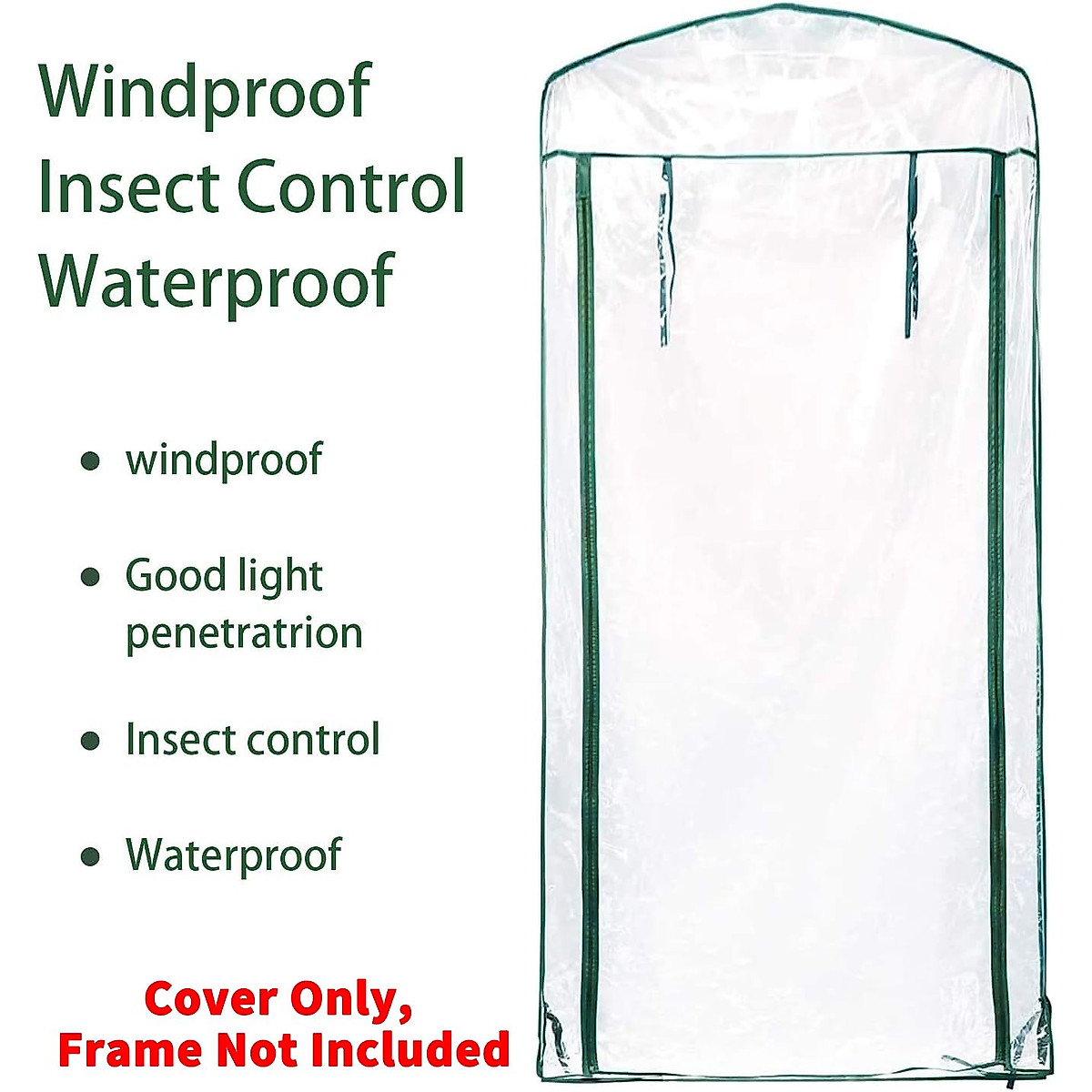 4 Tier Roll-Up Zipper Door Greenhouse Replacement Cover-27 x 19 x 63 Inch Clear PVC Plant Greenhouse Cover for Gardening Plants Cold Frost Protection Wind Rain Proof (Frame NOT Include)